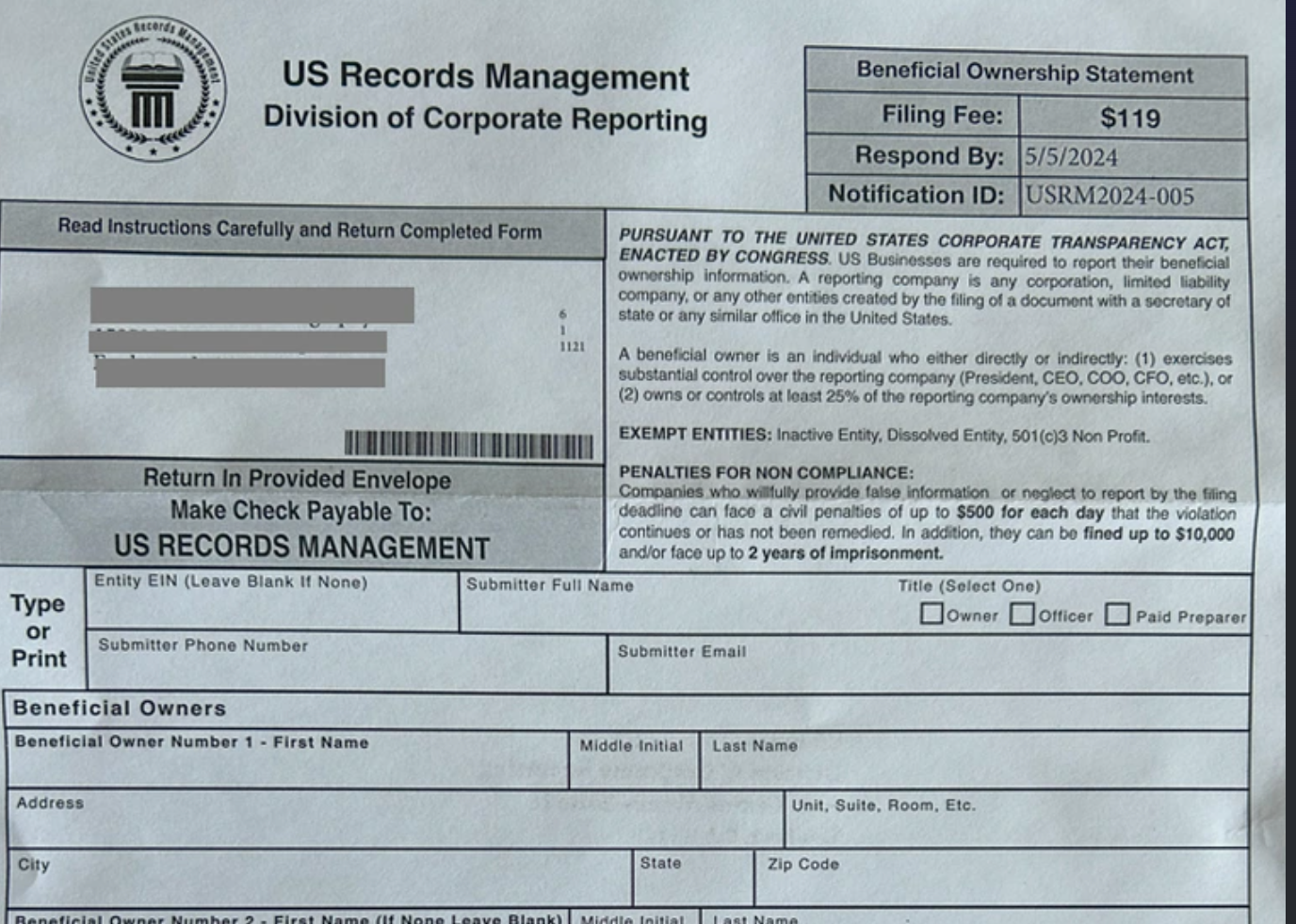 US Records Management Scam: Fake BOI Form! - Snoopviews